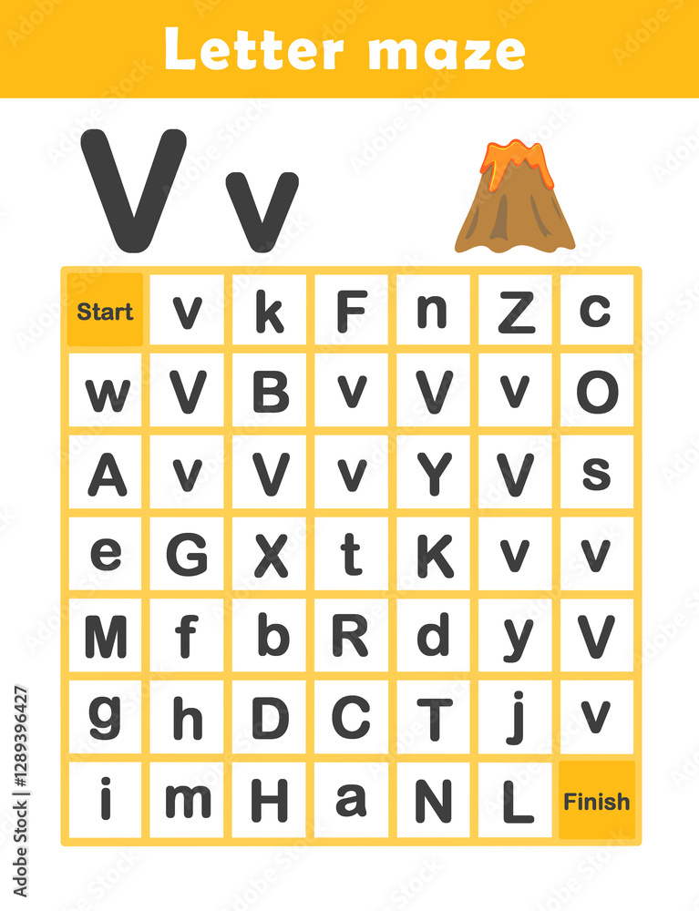 Letter V Maze Worksheet for Kindergarten and Preschool. Alphabet ...