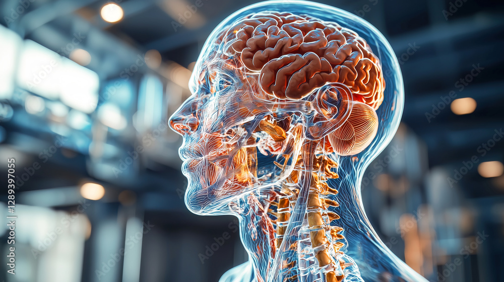 Detailed representation of the human brain and nervous system anatomy ...