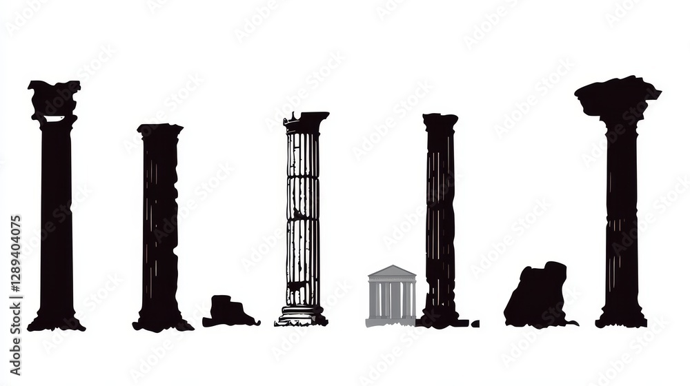 Silhouettes of ancient Greek columns in different styles. These columns ...