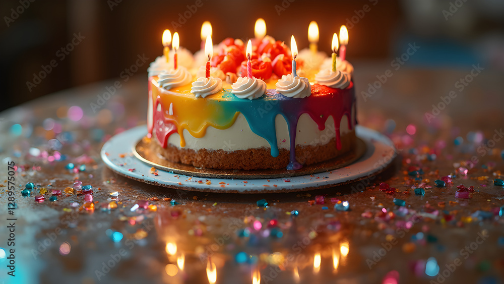 Stained glass color reflection on cake. Vibrant birthday cake designs ...