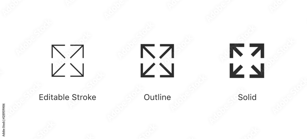 fullscreen icon. maximize icon with 4 arrows. full size icon. editable ...