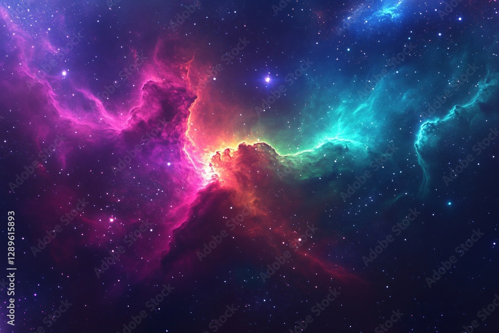 Colorful cosmic nebula with pink and turquoise colors in deep space ...