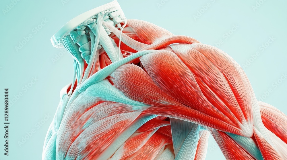 3D illustration of the human shoulder joint with muscles and ligaments ...