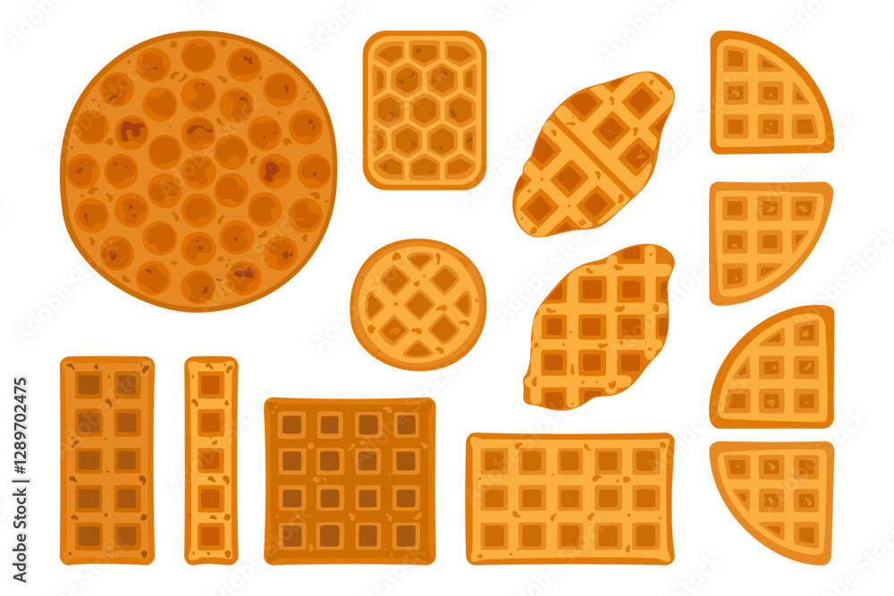 Food vector illustration. Bakery. Crispy waffles, handmade bread ...