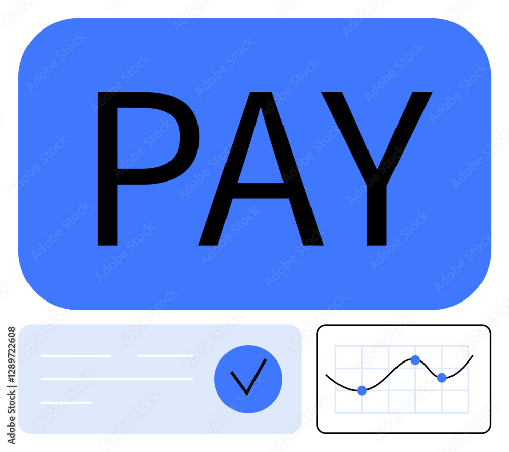 Large pay button with transaction receipt and checkmark. Performance ...
