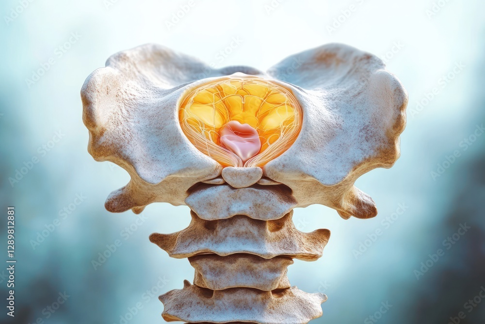 Photo Stock Lumbar Vertebra with Herniated Disc Spinal Cord Anatomy 3D ...