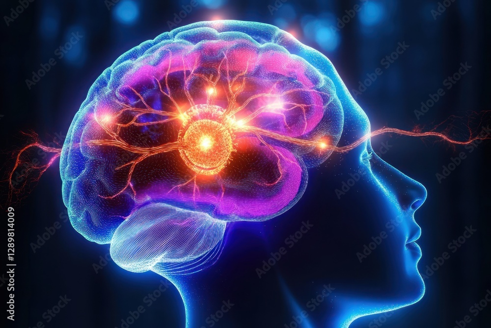 Futuristic Neural Pathways Brain Illustration with Eye, Visual Nerve ...