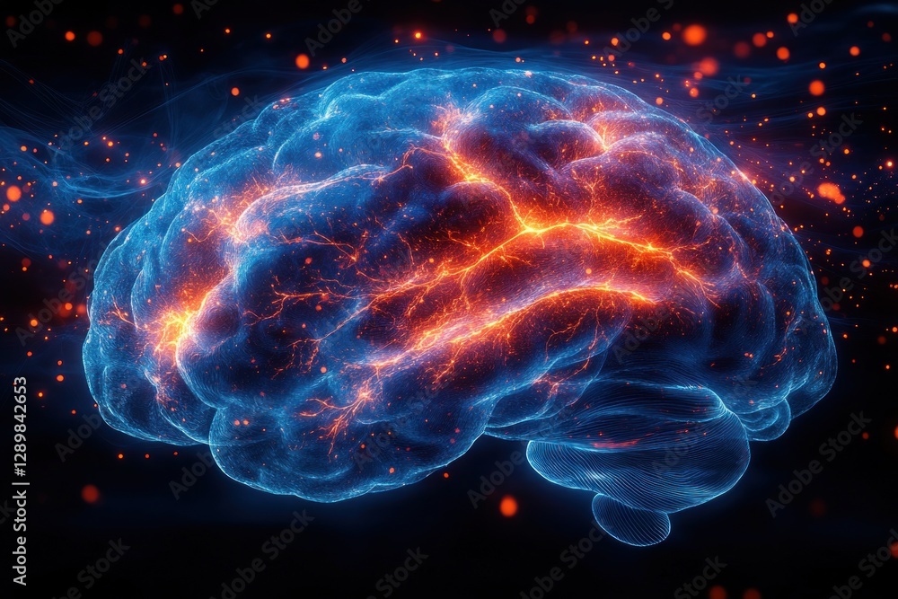 Human Brain X-ray Illustration with Glowing Neural Connections Basal ...
