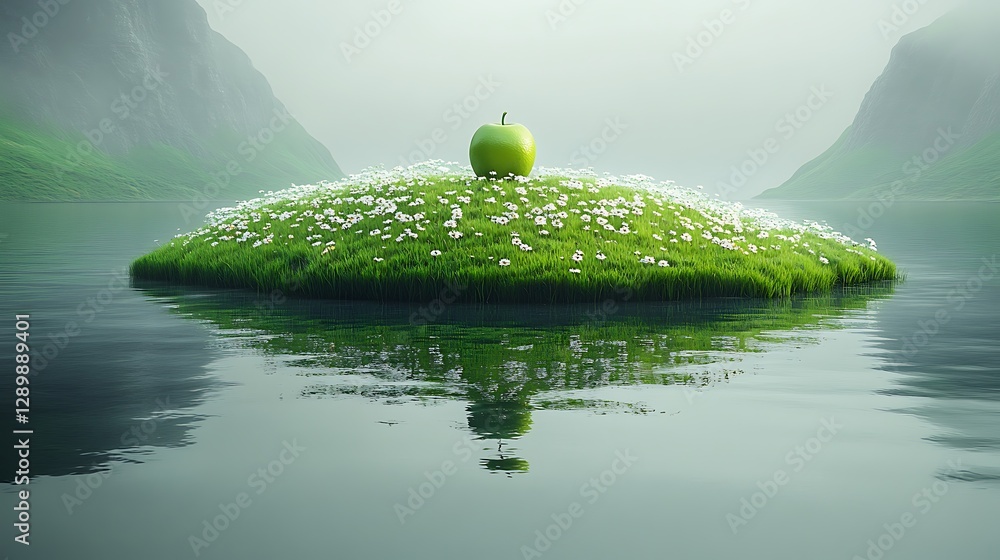 Nature inspired digital art with floating island high resolution ...