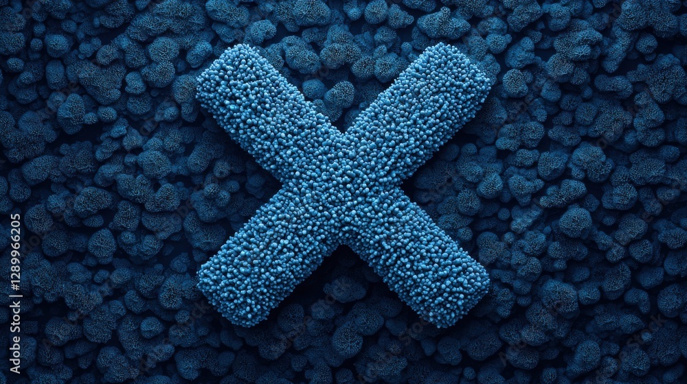 Floating glowing X mark icon made of bioluminescent elements in a ...