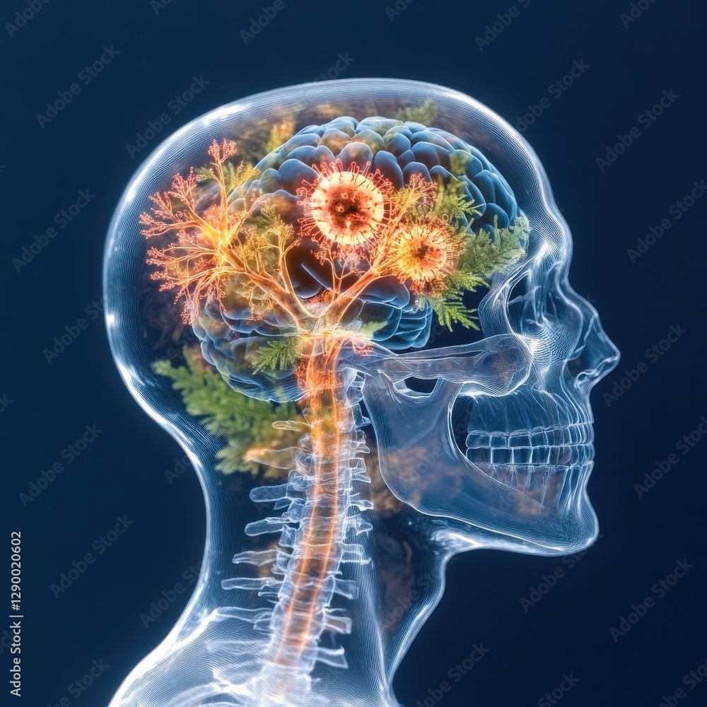 Illuminated Anatomy of the Transparent Human Skull and Brain Detailed X Ray Visualization of the ...