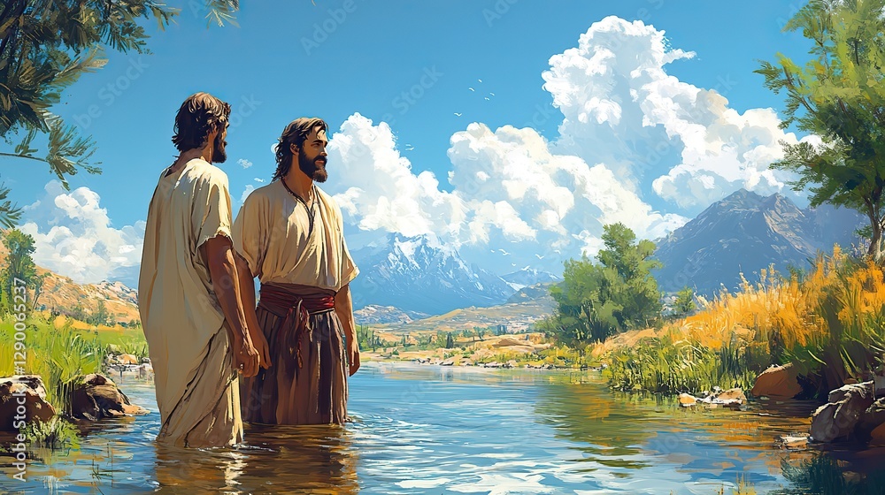 jesus is baptized by john the baptist in the jordan river vector ...