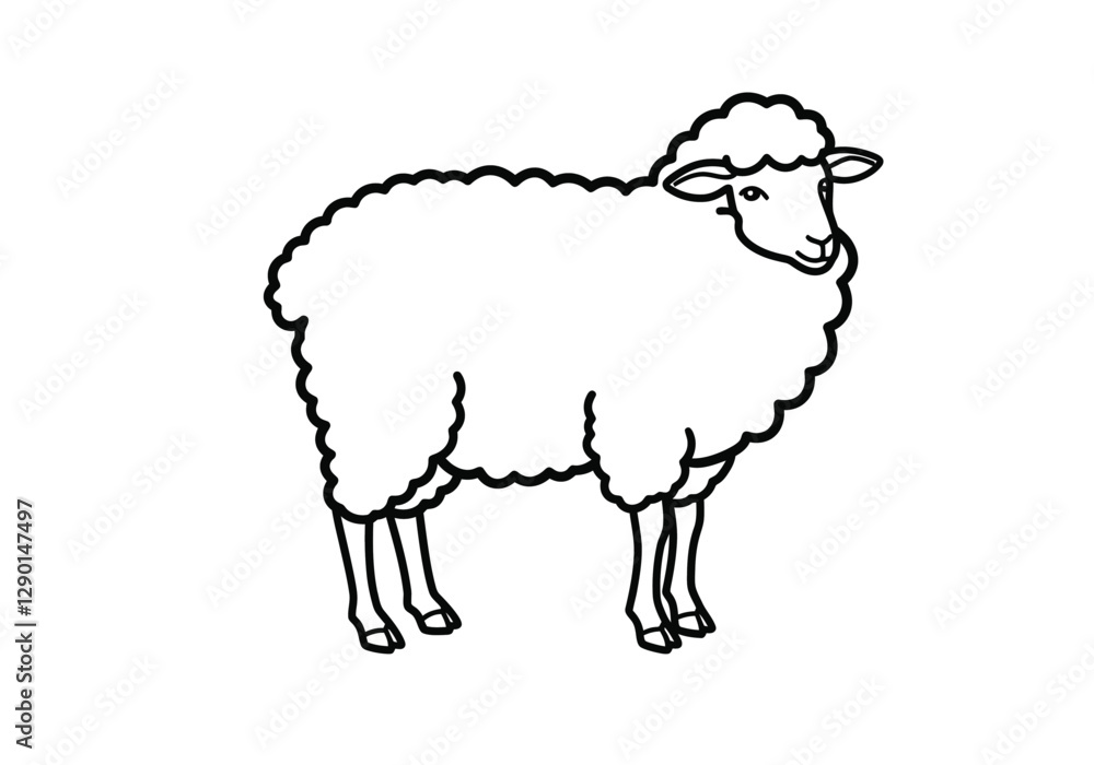 Sheep line art. This image shows a simple, black and white line drawing ...