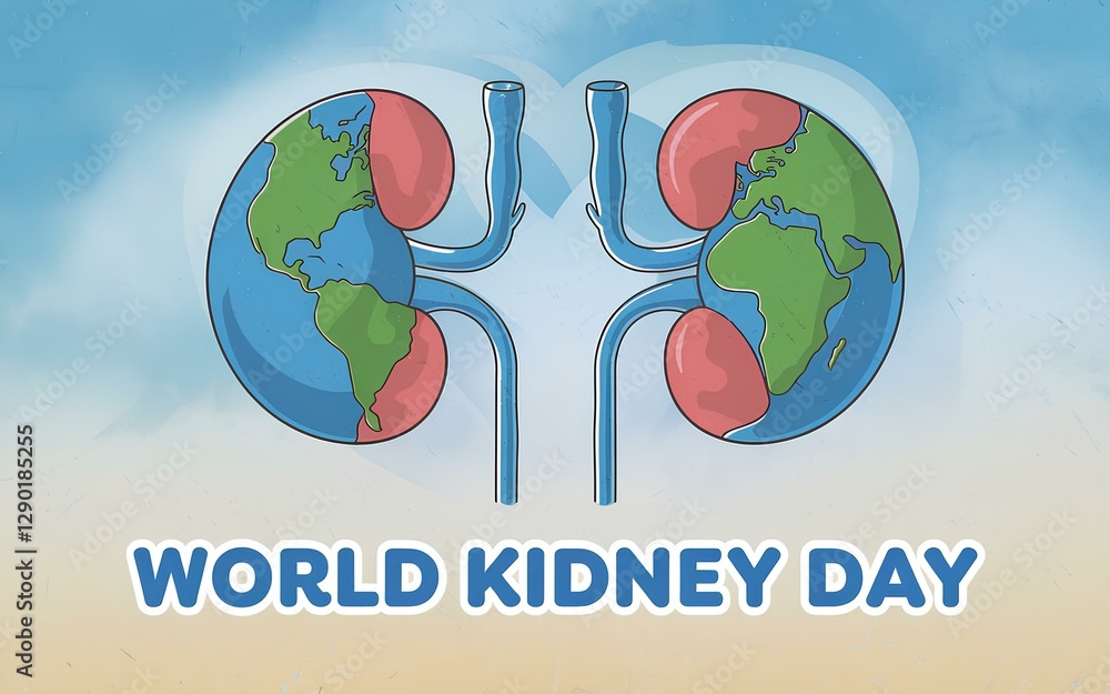 Stylized Kidneys Shaped Like Earth with Green Continents and Blue ...