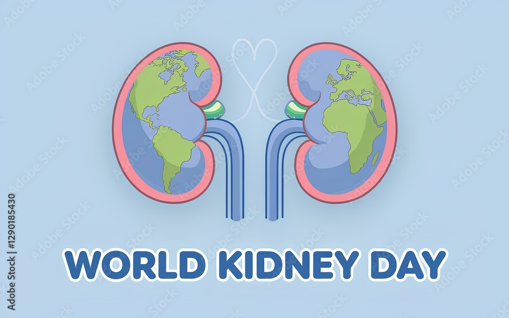 Stylized Kidneys Shaped Like Earth with Green Continents and Blue ...