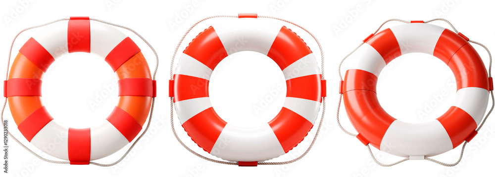 Inflatable life preserver with red and white stripes, marine life saver ...