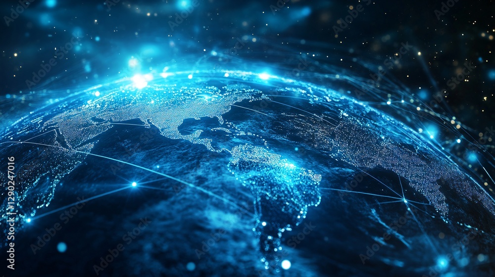 Global Network Connections Digital World Map with Illuminated Nodes Stock Illustration | Adobe Stock
