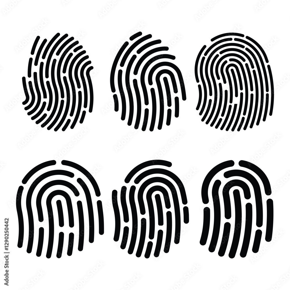 Fingerprint set. Black fingerprint on white Transparent background ...