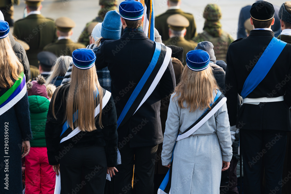 Patriotic people at the Estonian military parade in honor of ...