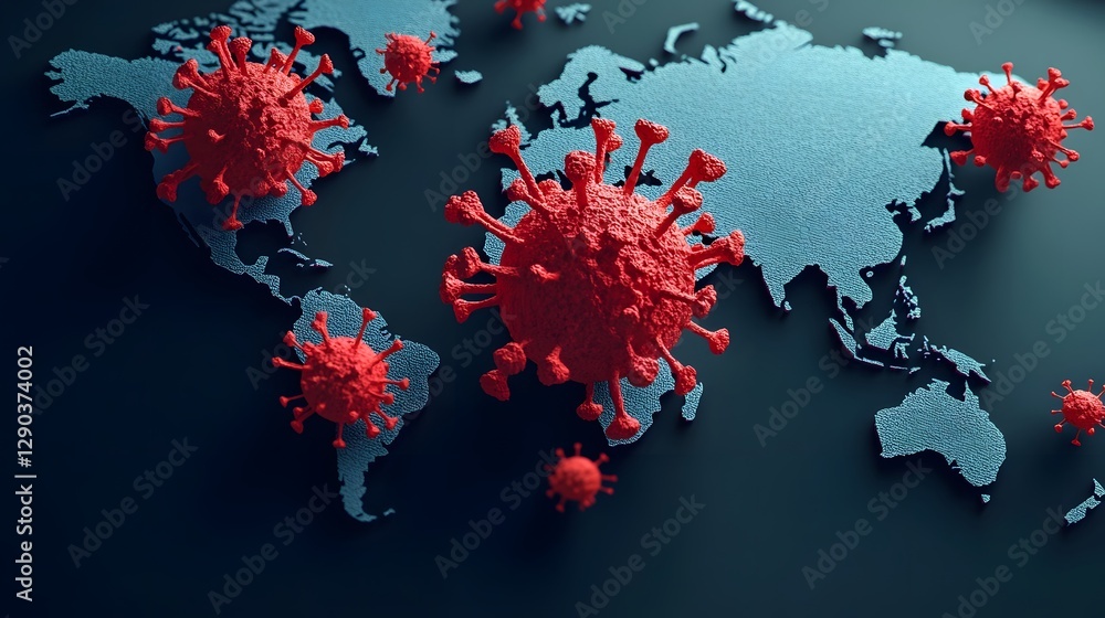 Microscopic Pneumococcus Virus Spreading Globally on World Map Stock ...