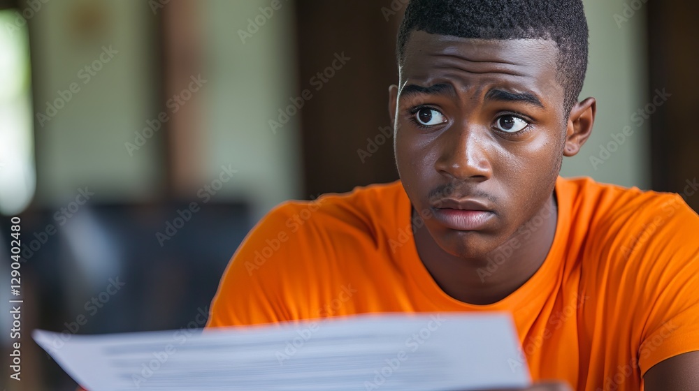 Black Teen Reacting to Bad Test Score with Concern and Disappointment ...