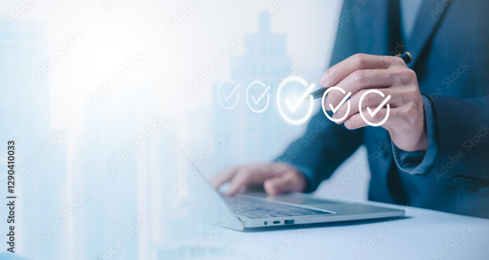 tick check mark in a checklist. concept of online list questionnaire ...