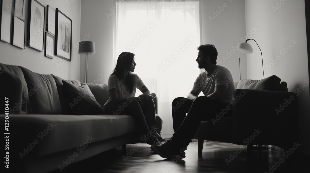 Relationship tension in a living room. Featuring silent conflict and ...