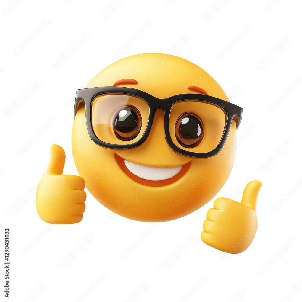 Happy Smart Emoji with Thumbs Up on transparent background Stock ...
