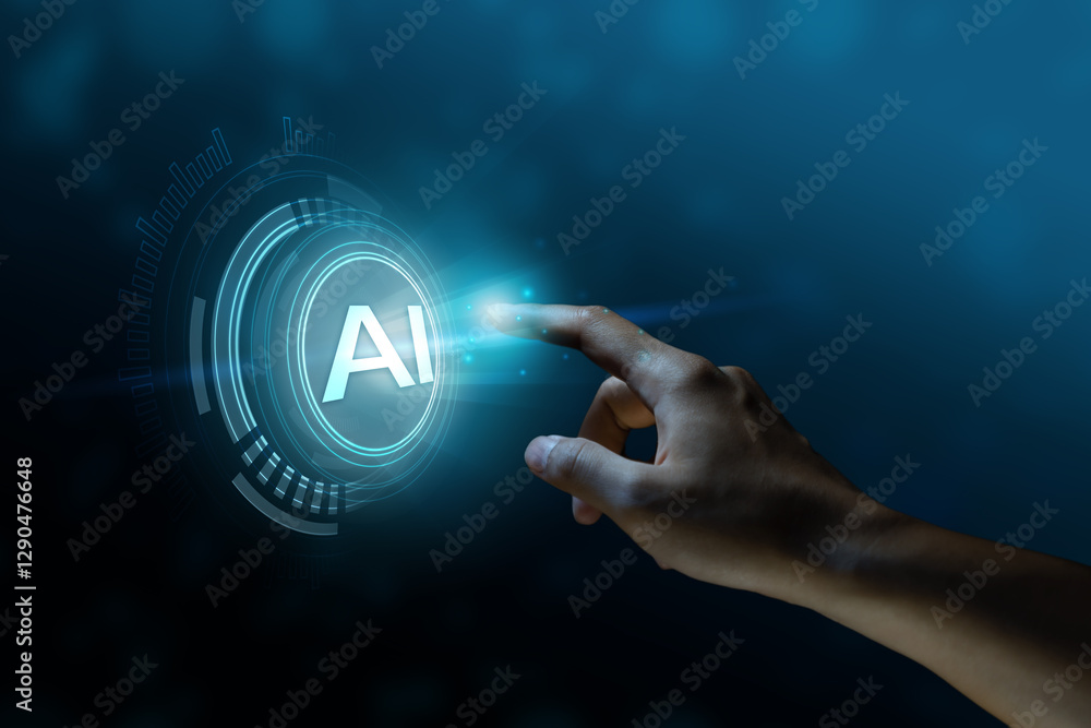 Index finger about to press the AI Artificial intelligence button, AI ...