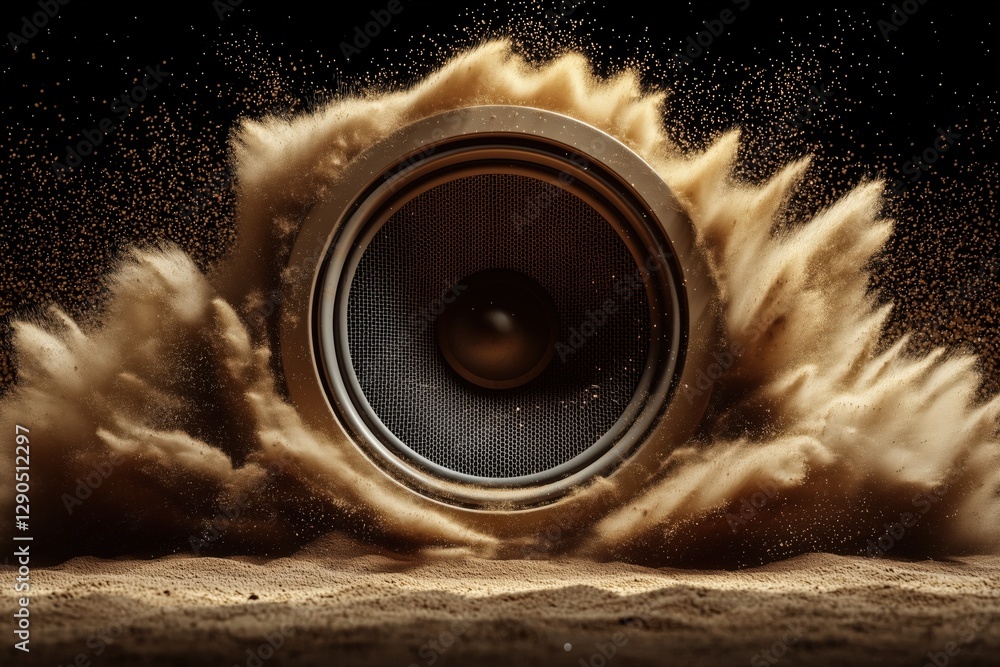 Dynamic sound wave eruption from a subwoofer blasting sand particles in ...