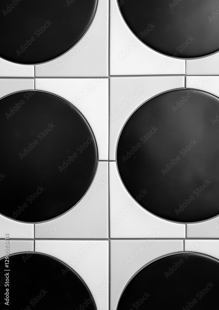 Black and white photograph of a grid of six circular tiles arranged in ...