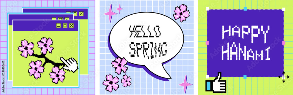 Spring old computer aesthetic frames with quotes, slogan, text. Square ...