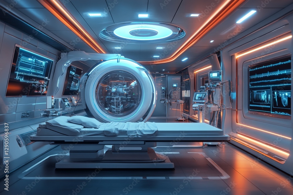 High-tech medical lab with advanced imaging equipment and futuristic ...