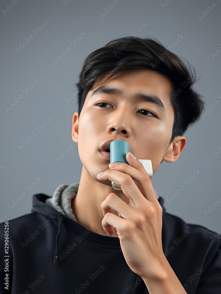 Asthma and chronic obstructive pulmonary disease COPD, Asian young man ...