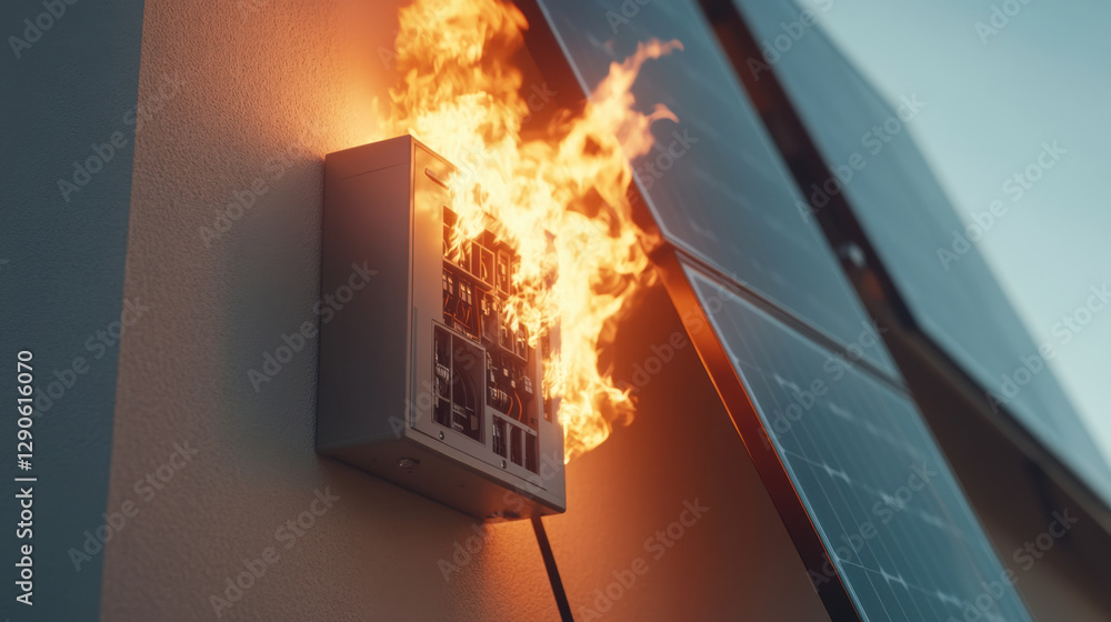 hyper realistic electrical fire emanates from breaker box, showcasing ...