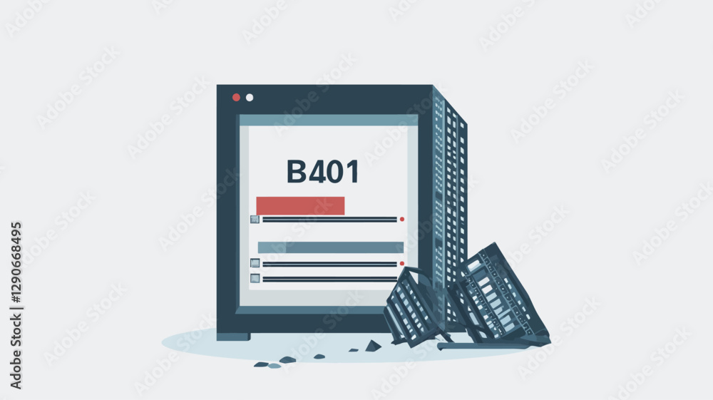 A stylized illustration depicting a dark-blue server unit with the code ...