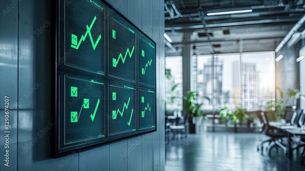 Modern checklist interface on a large digital screen with green ...