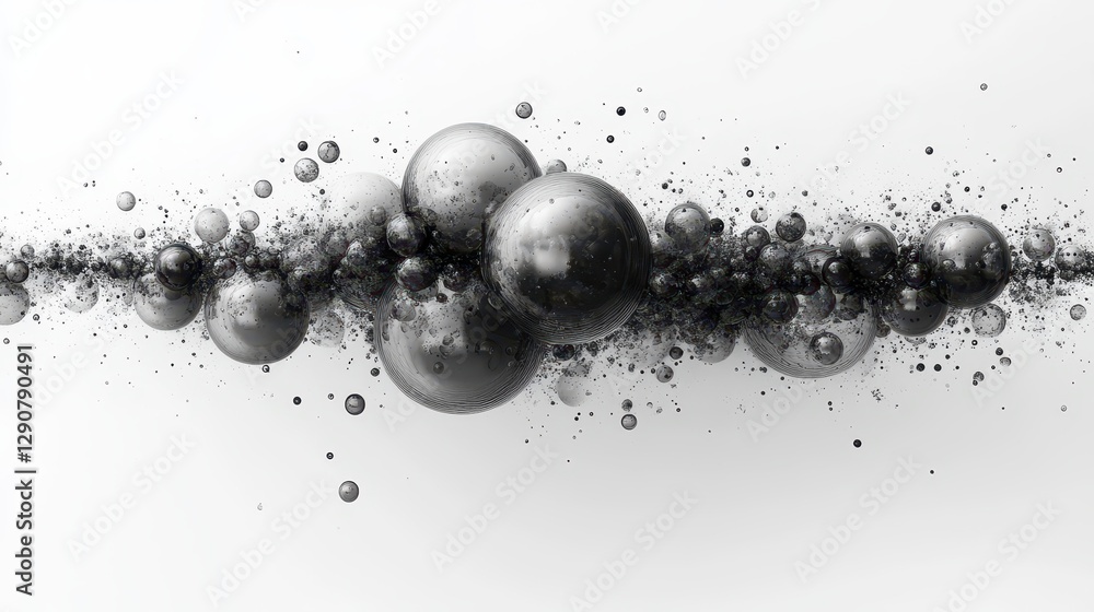 Flat, monochromatic bubble arrangement, using only crisp black outlines ...
