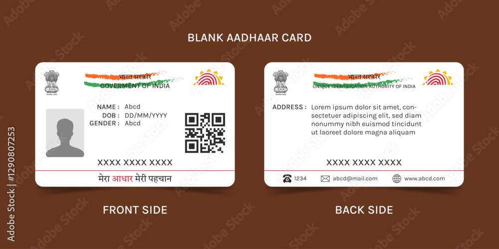 Blank aadhaar card vector design Demo of aadhaar card unique ...