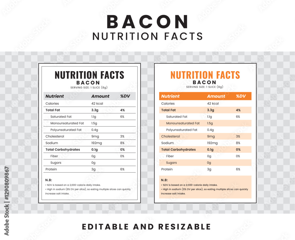 Bacon Nutrition Facts. Nutrition Facts Label and Nutrition List ...