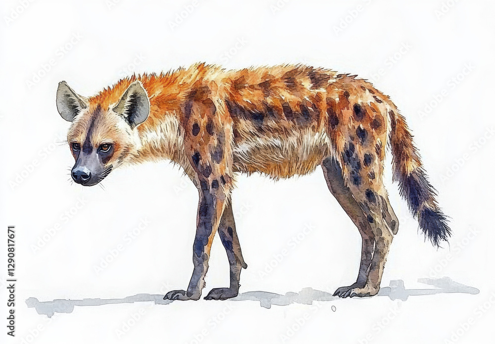 Watercolor painting of hyena in full body, showcasing its unique fur ...