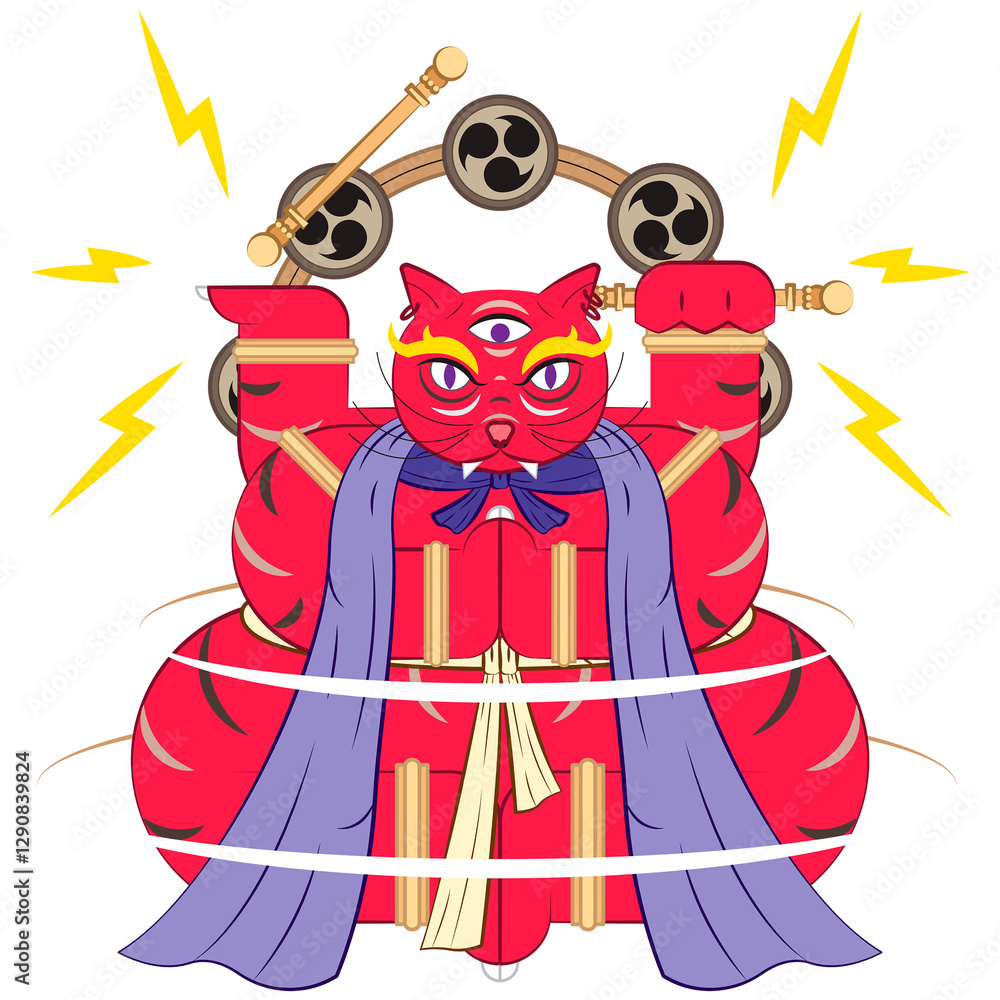 Bakeneko with Raijin drums, Japanese monster cat tattoo design element ...