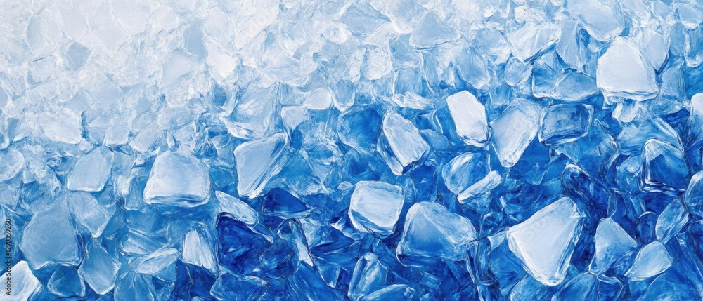 Ice cubes and crushed ice in shades of blue, refreshing background for ...