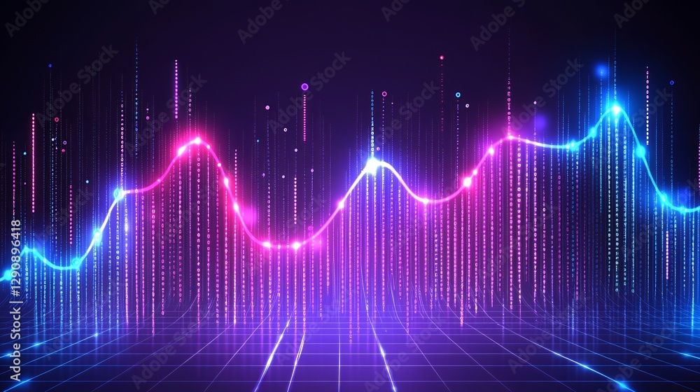 Abstract Digital Data Flow Neon Chart Graph Showing Growth Trend ...