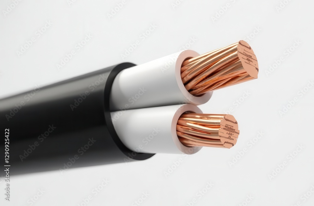 isolated two-core copper cable, polymer-braided in black and white ...