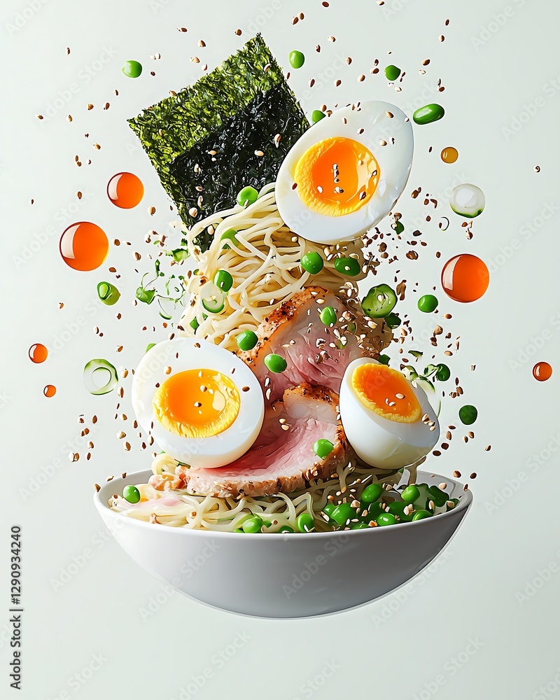 Visually striking surreal concept illustrating floating ramen ...