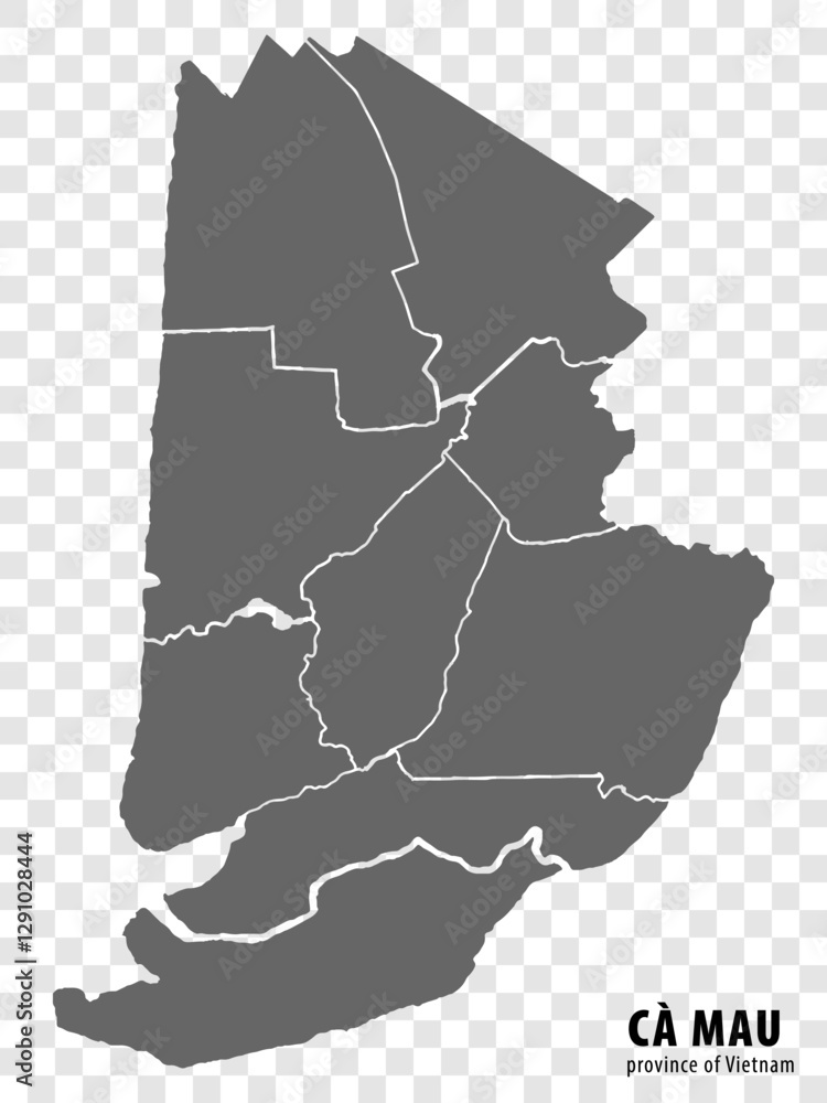 Blank map Cà Mau Province of Vietnam. High quality map Cà Mau with ...