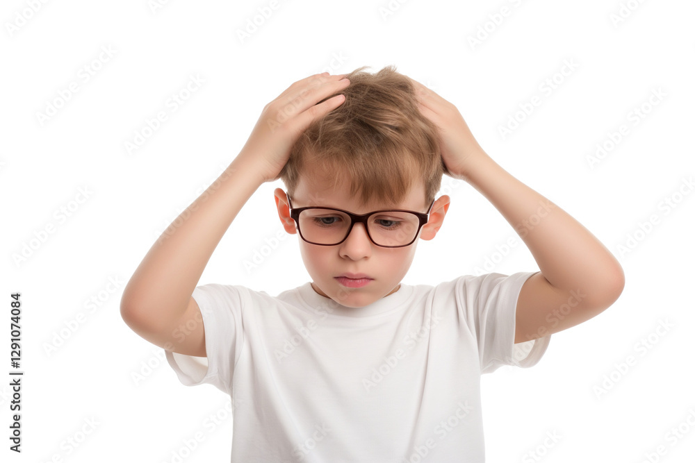 Nervous teenage boy scratching his head isolated on transparent white ...
