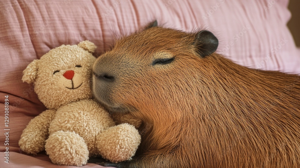 Capybara cuddles teddy bear zoo animal nature travel Stock Photo ...