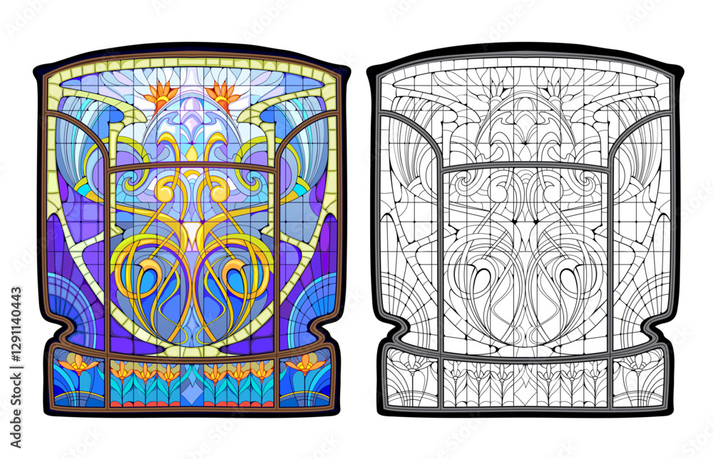 Colorful and black and white template for coloring. Fantasy ...